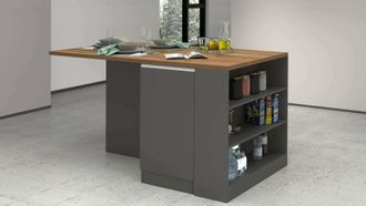 Dmora K&uuml;cheninsel Osvaldo, Mehrzweckschrank, K&uuml;chenzeile Schrank, Zus&auml;tzlicher Tisch, 100% Made in Italy, 160 x 90 x 90 cm, Anthrazit und Eiche