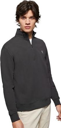 Polo Club Sweatshirt &agrave; Demi Fermeture &Eacute;clair avec Logo Gris pour Hommes - Sweater 100% Coton