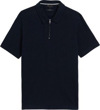 Ted Baker Elgrave Regular Strukturiertes Halbzip-polohemd In Marineblau