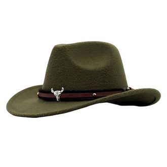 Generic Chapeau Cowboy Homme - Chapeau de Cowboy Occidental &Eacute;l&eacute;gant avec Style Jazz et D&eacute;coration Ethnique T&ecirc;te de Vache pour Hommes et Femmes