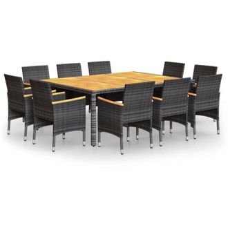 vidaXL 11-tlg. Garten-Essgruppe Poly Rattan Grau Vidaxl