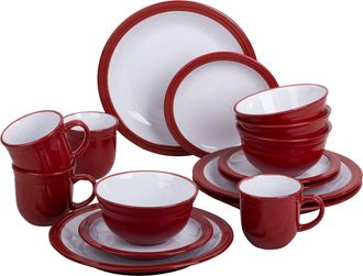 Retsch Arzberg Kombiservice Tafelgeschirr CAMDEN ROT - Red/Set 16teilig für 4 Personen/Steinzeug 2-farbig weiß-rot/rund mit leichtem Relief/Waterside England by Rets