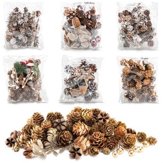 Com-Four 6X Weihnachtsdekoration im Beutel mit Zapfen, Zweigen und Beeren - Streudeko weihnachtlich - Bastel Set - Tischdeko - Adventskranz - Weihnachtsschmuck