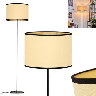 HOFSTEIN Stehleuchte Chellas, Stehlampe aus Metall/Papiergeflecht in Schwarz/Beige, Leuchte im skandinavischen Design mit rundem Schirm (&Oslash; 40 cm) u. Fu&szlig;schalte