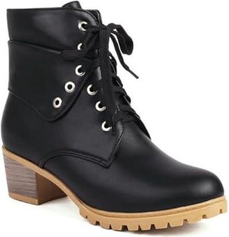 Generic Bottines habill&eacute;es &agrave; lacets &agrave; bout rond pour femme Semelle &agrave; crampons Chaussures d&eacute;quitation Western Combat, Noir, 40.5 EU