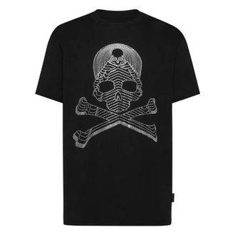 Philipp Plein Homme, Tops, Noir, Taille: 2XL T-Shirt Col Rond Skull&Bones