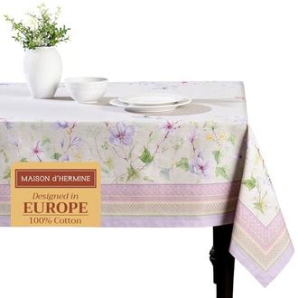 Maison d'Hermine Nappe 100 % coton, 160 cm x 220 cm, décorative, lavable, carrée, pour cadeaux de fête des mères, repas, cuisine, matin de magnolia, printemps, été