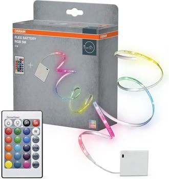 Osram bunte batteriebetriebene Flex Strips f&uuml;r den Einsatz in verschiedenen Bereichen, mit Fernbedienung, 5m, Rot-Gr&uuml;n-Blau, dimmbar, IP20, wei&szlig;, Kunststoff
