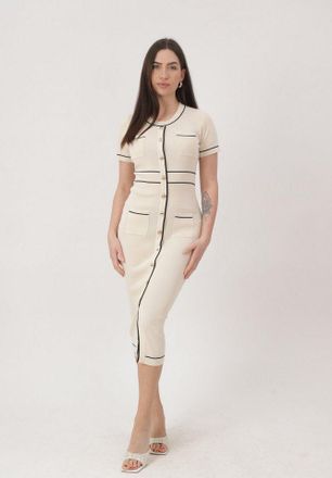 Elara Maxikleid Damen Strickkleid Midi - Elegantes Kleid mit Kontrastdetails Kontrastdetails