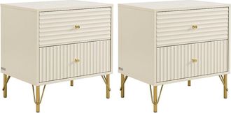 Vente-Unique Lot de 2 Tables de Chevet 2 tiroirs - Beige - LOUREO