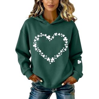 Generic HUIFUAO Sweat &agrave; capuche pour la Saint-Patrick pour femme - Imprim&eacute; tr&egrave;fle amusant - Motif coeur - Costume irlandais de la St Paddys - Vert - Chemises 