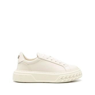 Casadei Femme, Chaussures, Beige, Taille: 38 EU Baskets en Cuir Blanc &agrave; Lacets