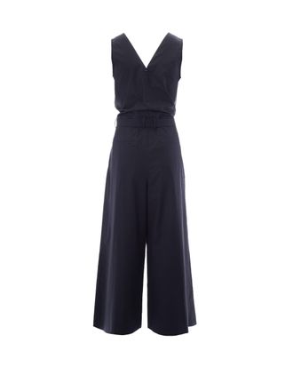 Max Mara Womens Sleeveless Jumpsuit Navy Blue Cotton Evening Suits