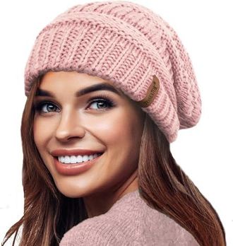 TOSKATOK Bonnet dhiver en Tricot Souple et Chaud pour Femme avec Bonnet de Ski à Doublure Thermique en Velours Supersoft