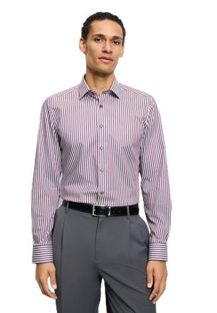 Olymp Herren Oberhemd Langarm 200984,Block Streifen,Level 5 Body fit (15.05.2015 - F16),New York Kent-2,aubergine 98,42