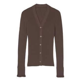 Cecilie Bahnsen Merino Rippstrick Cardigan - - Knitwear - Damen - Braun - L