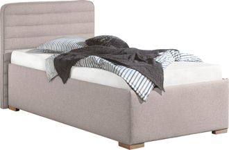 Ars Natura home24 Polsterbett Vitaby Strukturstoff 100 x 200cm Bezug: Strukturstoff Füße: Massivholz Buche, geölt Beige/Granit mit Lattenrost
