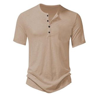 Generic T Shirt Homme T-Shirt D&eacute;contract&eacute; Manches Courtes Couleur Unie Boutonn&eacute; Quotidien Activit&eacute;s de Plein Air Printemps &Eacute;t&eacute; Haut Confortable, kaki, XXL