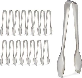Relaxdays Zuckerzange, 16er Set, Edelstahl, Servierzange für Würfelzucker, Süßigkeiten, Pralinen, Candybarzange, Silber