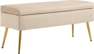 HOMCOM Banquette coffre style Art déco - piètement incliné effilé acier doré assise velours beige