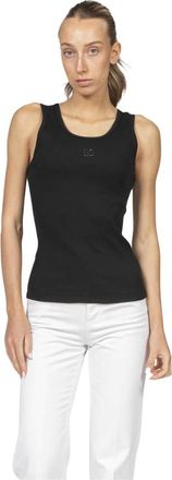 Dolce & Gabbana Femme, Tops, Noir, Taille: 34 FR Canotta a costine ricamo e strass