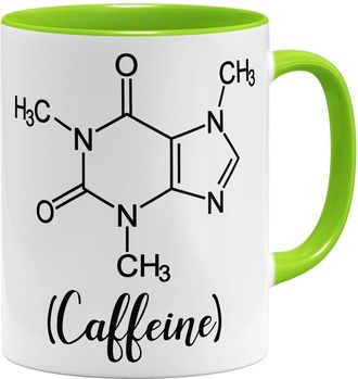 OM3 Caffeine Molecule Statement Tasse für Kaffeetrinker - Keramik Becher - 11oz 325ml - Beidseitig Bedruckt - Hellgrün
