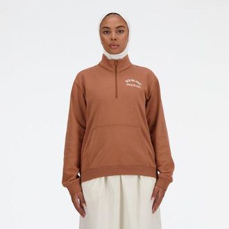 New Balance Damen Sportswears Greatest Hits Quarter Zip in Braun, Baumwollfleece, Gr&ouml;&szlig;e XL