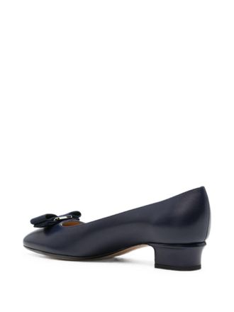 Ferragamo Leather Logo-Plaque Heel - Navy