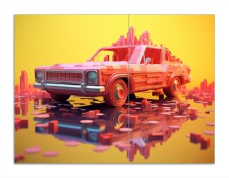 Wallario Herdabdeckplatte/Spritzschutz aus Glas, 2-teilig, 70x52cm mit 13 mm hohen Füßen, für Ceran- und Induktionsherde, Pixelauto