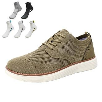 Generic Chaussures d&eacute;contract&eacute;es &agrave; lacets pour homme - Chaussures Oxford confortables en maille - Semelle souple et respirante, kaki, 38 2/3 EU