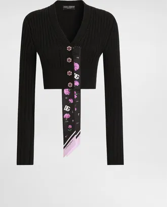 Dolce & Gabbana Cardigan Aus Wolle Mit Versetztem Rippenmuster - Frau Strickwaren Schwarz 46