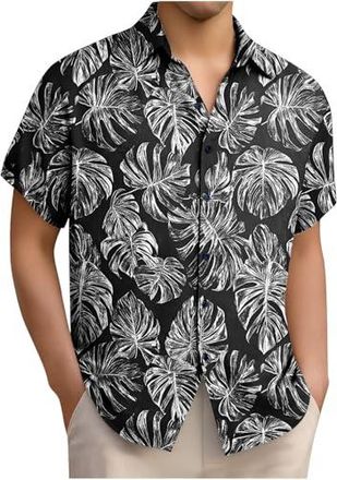 Generic Chemise hawa&iuml;enne d&eacute;contract&eacute;e et confortable pour homme - Col rabattu - L&eacute;g&egrave;re et respirante - Classique - Chemise de plage &agrave; manches courtes - Chemi