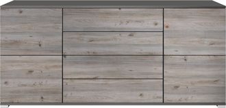 Vladon Sideboard Rova V2, Kommode mit 4 Türen und 4 Schubladen, Anthrazit matt/Eiche Nordic (166,5 x 75,5 x 35)