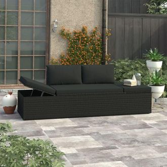 vidaXL Vidaxl - Chaise longue avec coussins R&eacute;sine tress&eacute;e Noir