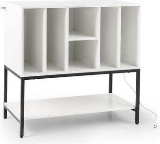 Giantex Plattenspielerst&auml;nder, Aufbewahrungsschrank f&uuml;r Schallplatten mit Ladestation, 6 F&auml;cher und Offenes Regal, Beistelltisch zur Pr&auml;sentation von Vinyl, P