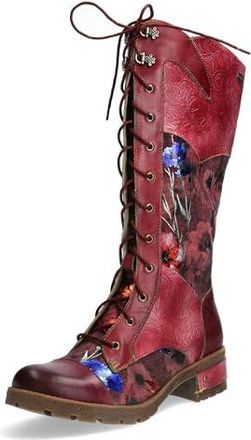 Laura Vita Bottes en cuir rouges à talon décroché bas avec un zip et des lacets ronds - Taille numeric_36