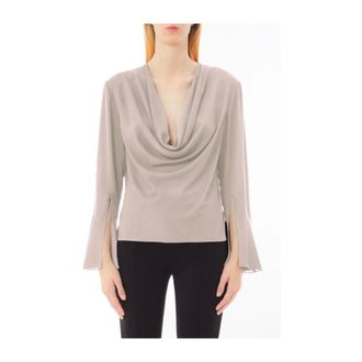 Liu Jo Femme, Blouses et Chemises, Gris, Taille: 40 FR &Eacute;l&eacute;gant chemisier beige en georgette avec col en V