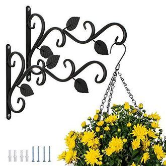 Nuptio Crochet Mural Support Plante Suspendue, 2 Pièces Supports Jardin Suspendus Cintres Pot Fleur avec Vis 29.5cm Pour Lanternes, Mangeoires à Oiseaux Cari