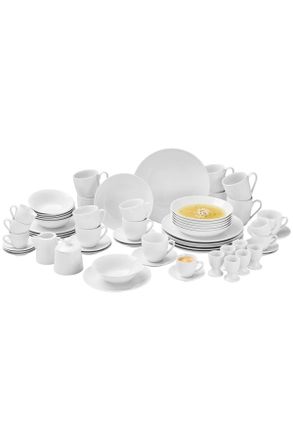 Novel Kombiservice Pisa, Weiß, Keramik, 62-teilig, Uni, 190 ml,190 ml,220 ml,270 ml,90 ml,420 ml,430 ml, Lfgb, lebensmittelecht, Essen & Trinken, Geschirr, 