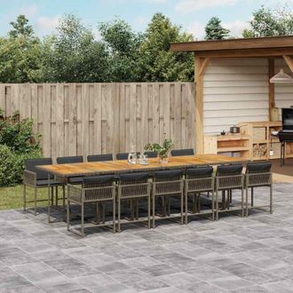 vidaXL 13-tlg. Garten-Essgruppe mit Kissen Grau Poly Rattan vidaXL