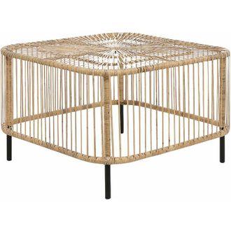 Beliani Garten Beistelltisch Naturfarben Rattan Quadratisch 67x67 cm Geflochten Boho-Stil Couchtisch Wohnzimmertisch Sofatisch Outoor Terrasse Balkon