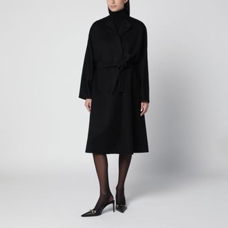 Gucci Langer schwarzer Seiden- und Wollmantel