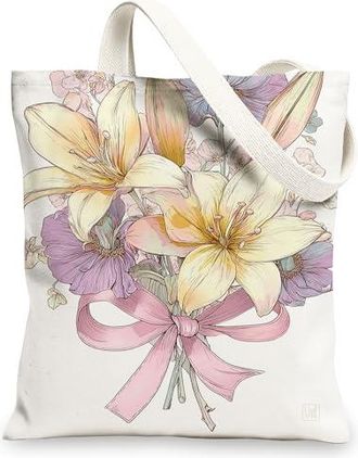 Generic Sacs fourre-tout en toile florale, sacs à provisions réutilisables, élégants sacs à provisions réutilisables, sacs en toile à bandoulière légers et la