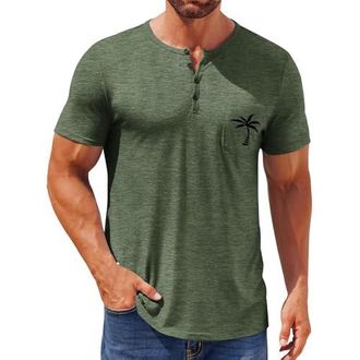Generic T-shirt d&eacute;t&eacute; d&eacute;contract&eacute; &agrave; manches courtes pour homme avec 4 boutons &eacute;l&eacute;gant pour la mode Border, Vert arm&eacute;e., XXL