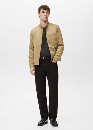 Mango Blouson biker imitation daim beige - Homme - XXL - MANGO MAN