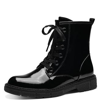 Marco Tozzi Bottines plates &agrave; lacets en cuir synth&eacute;tique pour femme, Imprim&eacute; noir, 36 EU