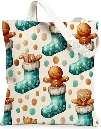 Generic Sacs fourre-tout en toile de pain d&eacute;pices, r&eacute;utilisables, mignons, l&eacute;gers et lavables avec bandouli&egrave;re pour &eacute;picerie, voyage, pique-nique, 33 x 38 cm