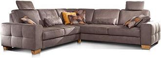 Cavadore Cavadore Ecksofa Puccino mit Federkern, Schlaffunktion, verstellbaren Sitztiefen und 2 Kopfstützen / Couch gleichschenklig in L-Form im Landhausstil /