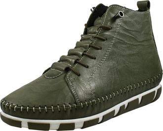 Gemini Damen Stiefelette Mokassin Design aus Leder mit Gummi Schn&uuml;rung 395174-01, Gr&ouml;&szlig;e:37 EU, Farbe:Gr&uuml;n