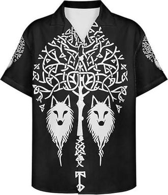 Keephen Viking Chemise Hawaiienne Femmes Hommes Viking Tatouage Impression 3D Chemise &agrave; Boutons Casual &Eacute;t&eacute; Chemisier Col &agrave; Revers Chemises